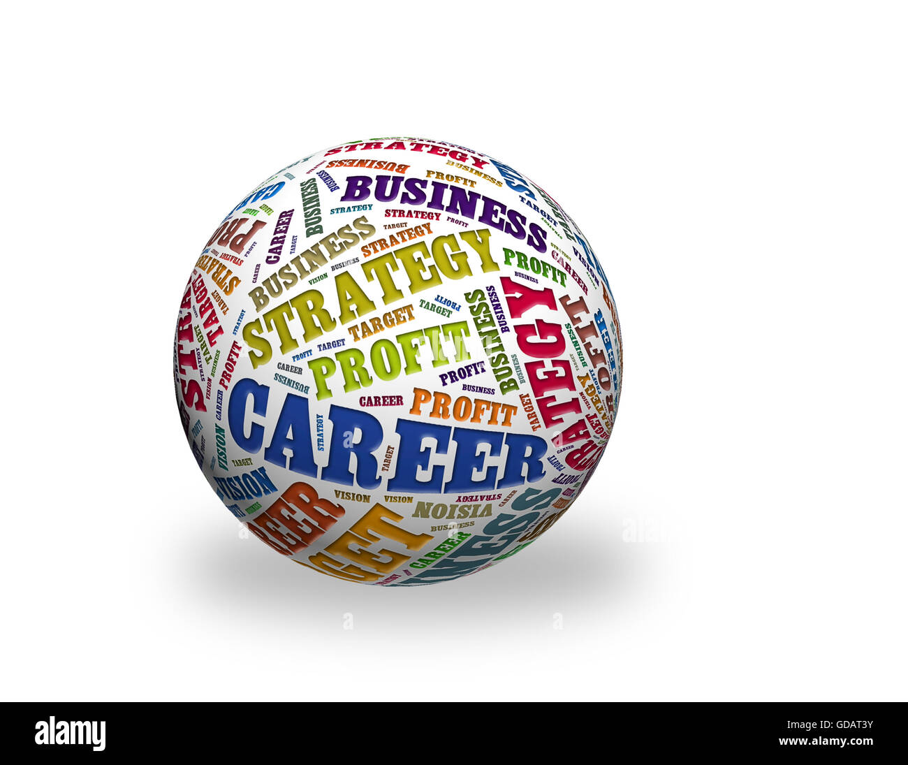 a word cloud designed in a 3D sphere - business strategy ,profit,career ...