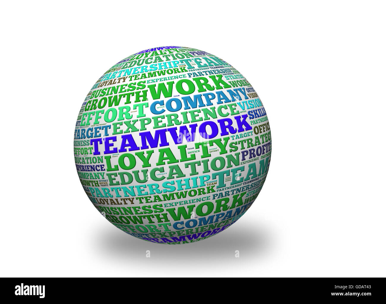 Teamwork, in a word cloud designed in a 3D sphere with shadow Stock ...