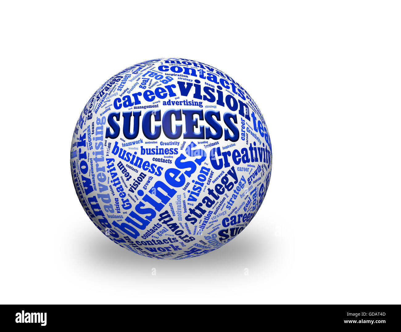 SUCCESS, in a word cloud designed in a 3D sphere with shadow Stock ...