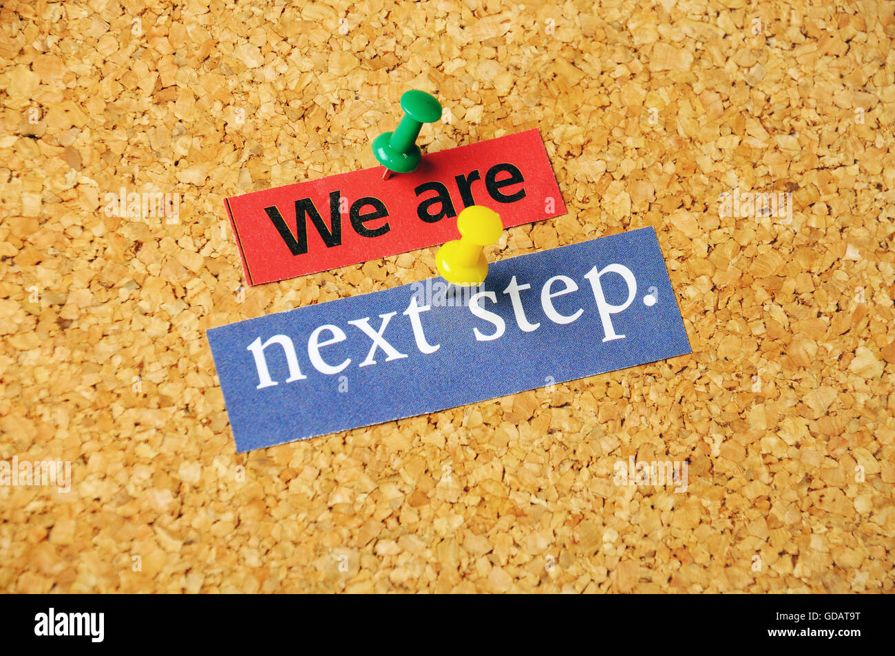 we are next step, pinned on corkboard Stock Photo - Alamy