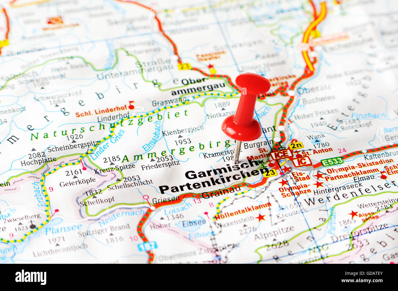 Close up of Garmisch Partenkirchen , Austria map with red pin - Travel ...