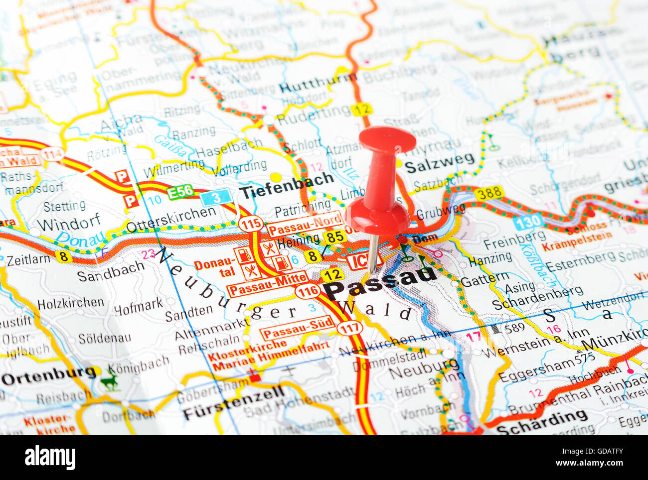 Close up of Passau , Austria map with red pin - Travel concept Stock ...