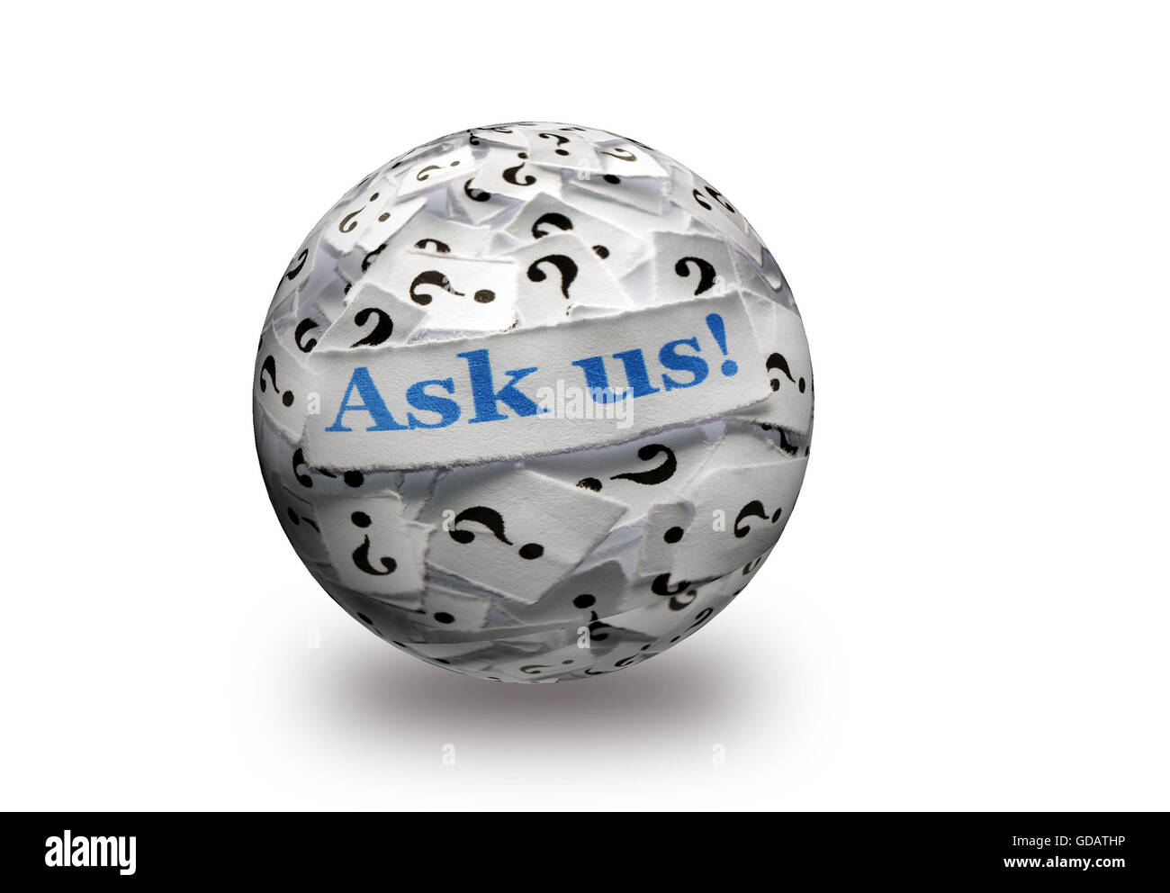 ask us question marks , white papers on 3d sphere -hard light Stock ...
