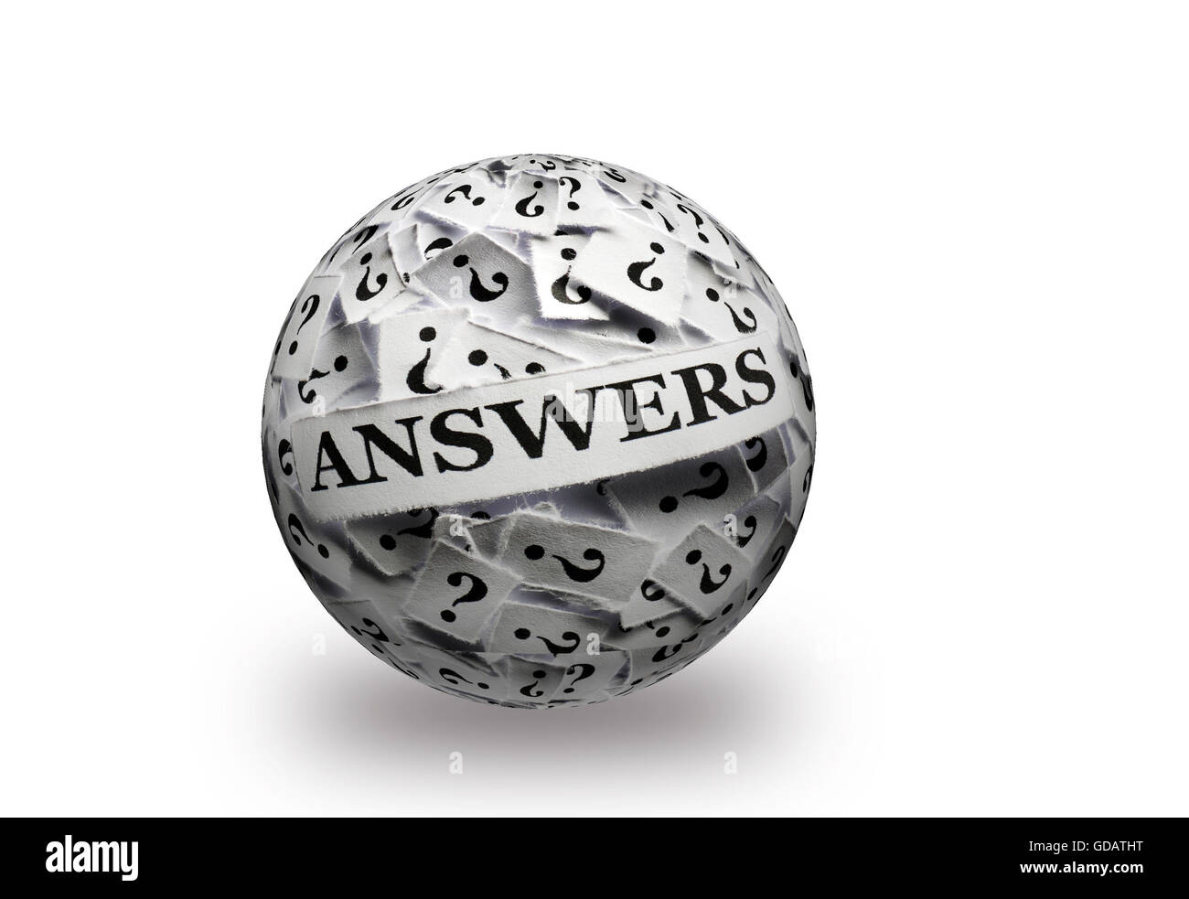 answers question marks ,white papers on 3d sphere -hard light Stock ...