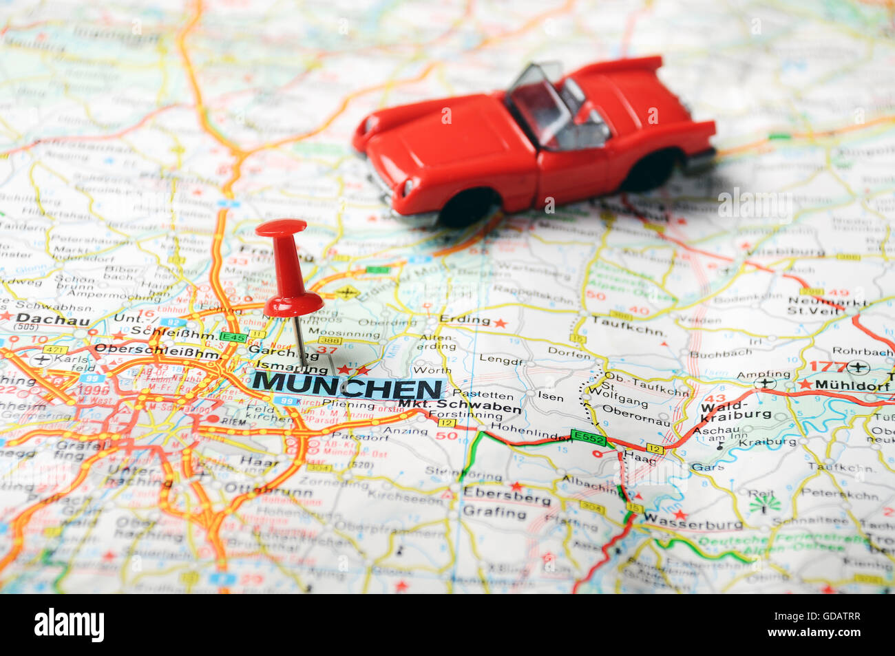 Close up of Munchen ,Germany map with red pin and cabrio - Travel ...