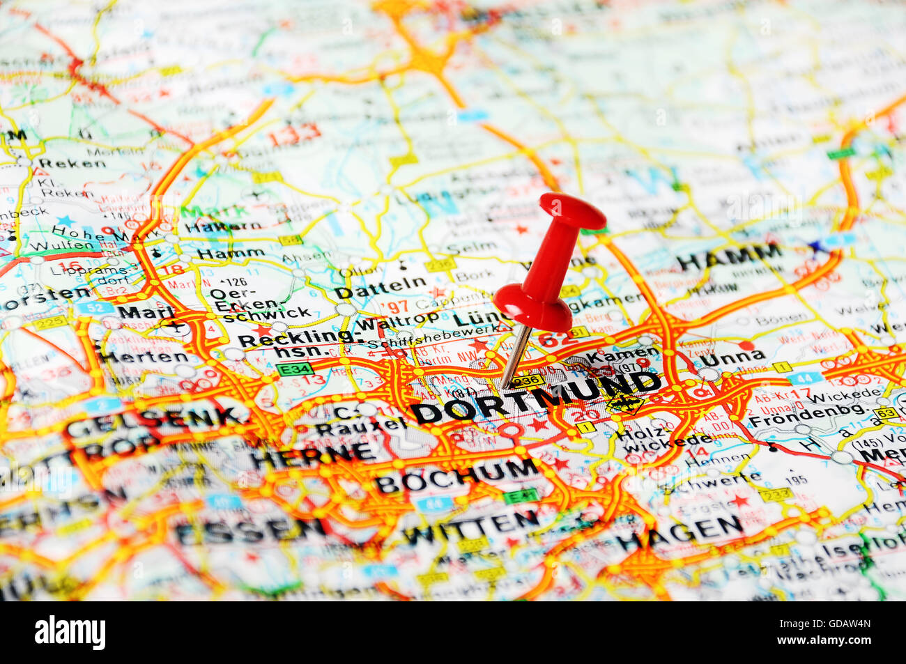 Close up of Dortmund,Germany map with red pin - Travel concept Stock ...