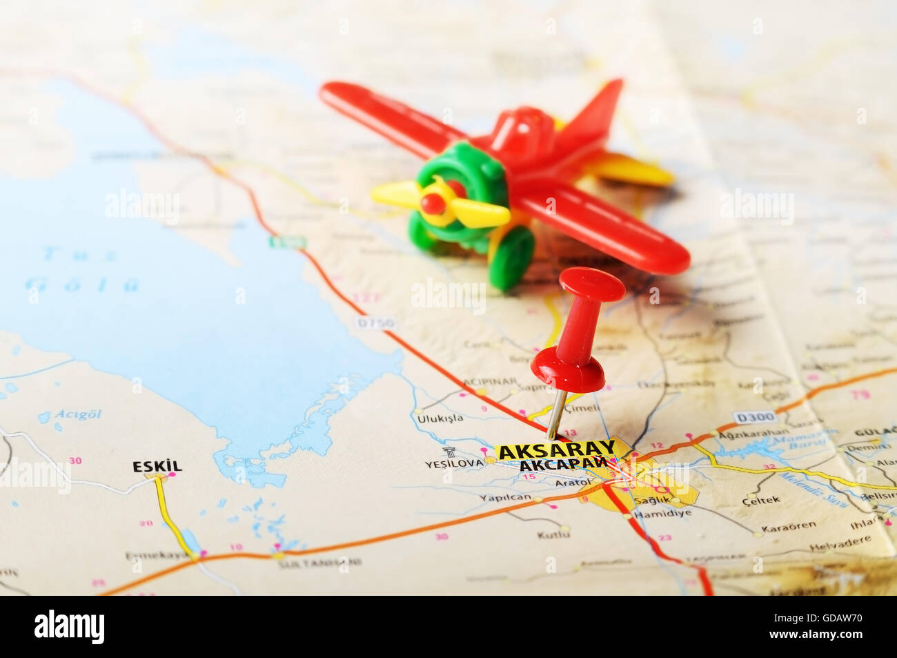 Close up of Aksaray ,Turkey map with red pin and airplane - Travel ...