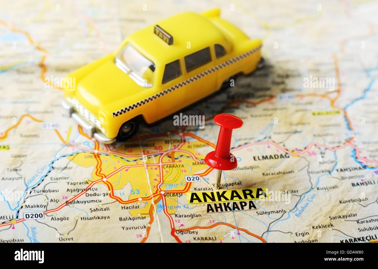 Close up of Ankara ,Turkey map with red pin and a taxi - Travel concept ...
