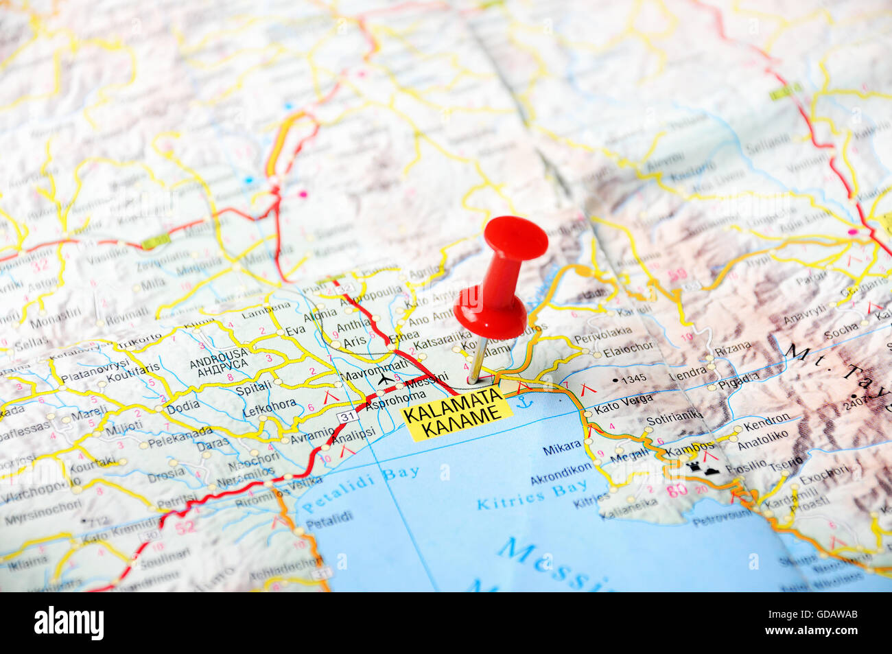 Close up of Kalamata , Greece map with red pin - Travel concept Stock ...