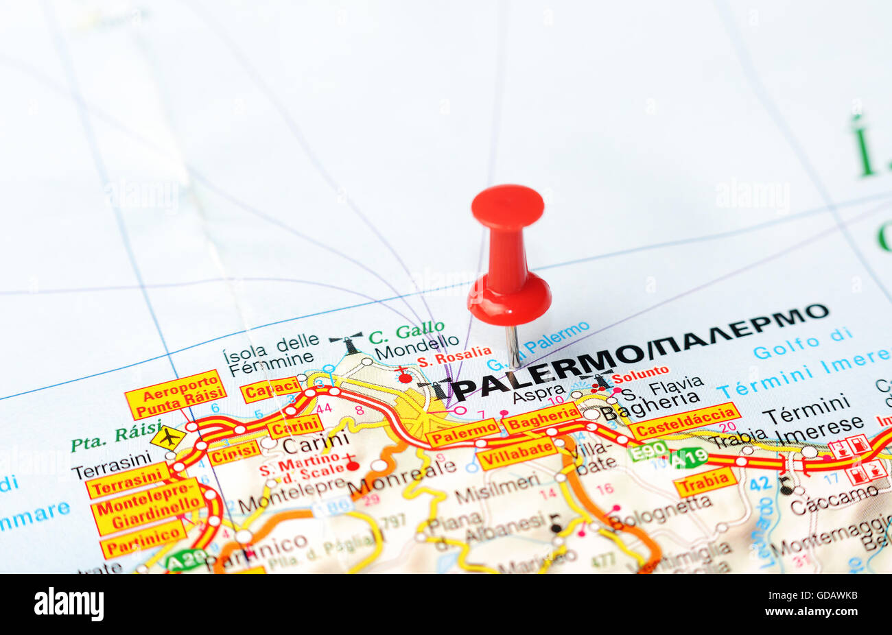 Close up of Palermo , Italy map with red pin - Travel concept Stock ...