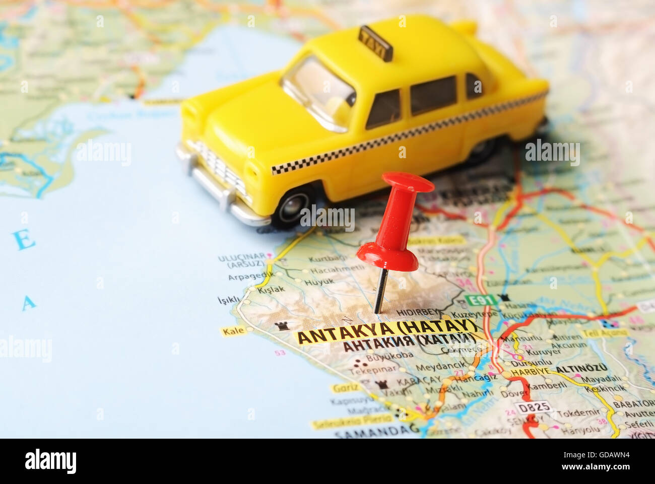 Close up of Antakya Hatay ,Turkey map with red pin and a taxi - Travel ...