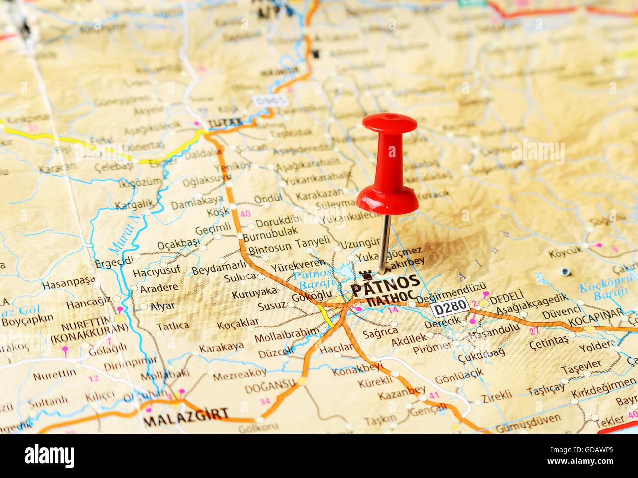 Close up of Patnos ,Turkey map with red pin - Travel concept Stock ...