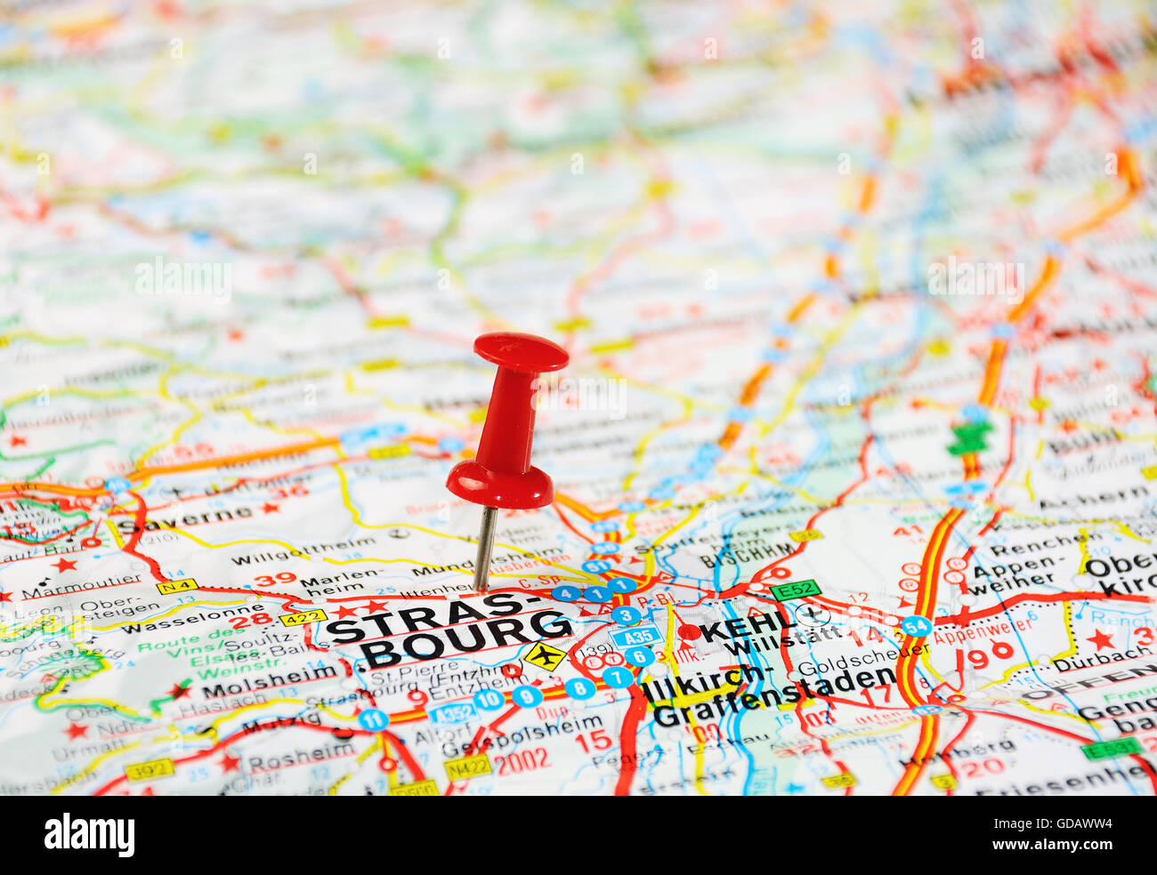 Red push pin pointing at Strasbourg , Belgium map Stock Photo - Alamy