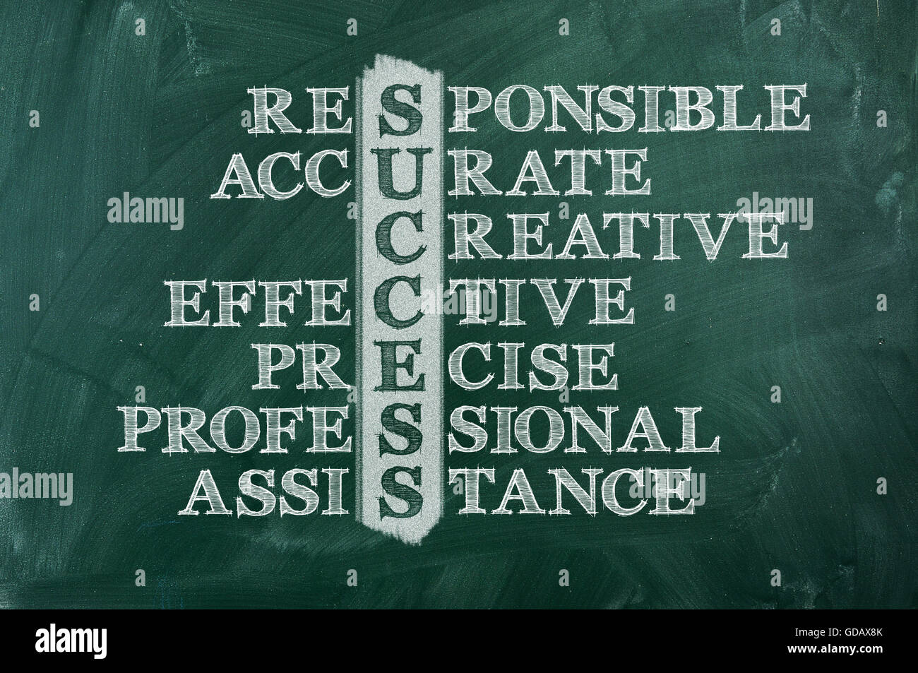 Success and other related words, handwritten in crossword on green ...