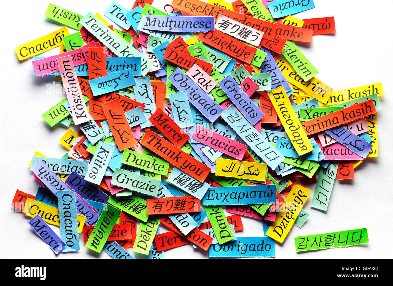 Thank You Word Cloud printed on colorful paper different languages ...