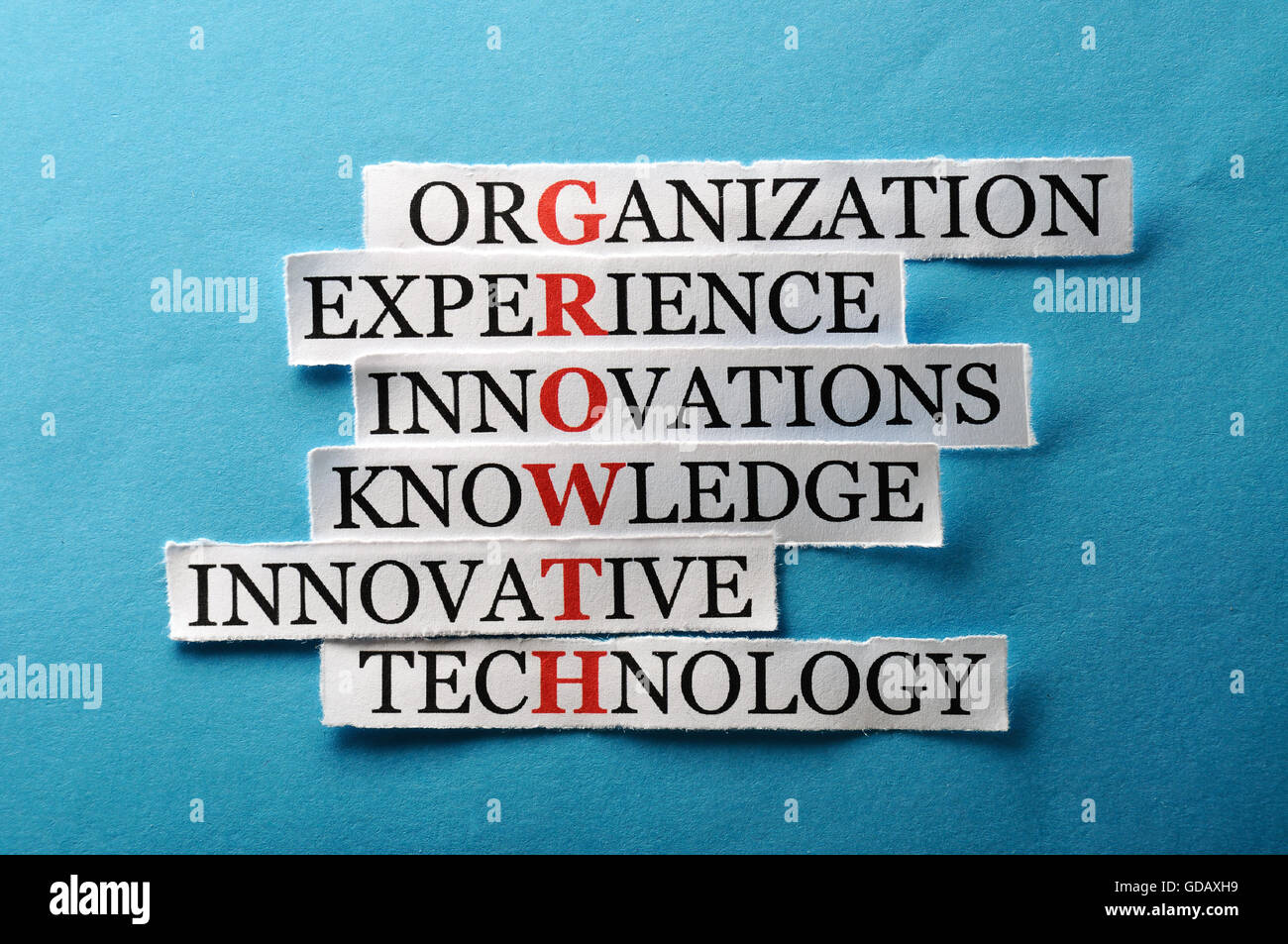 growth acronym in business concept, words on cut paper hard light Stock ...