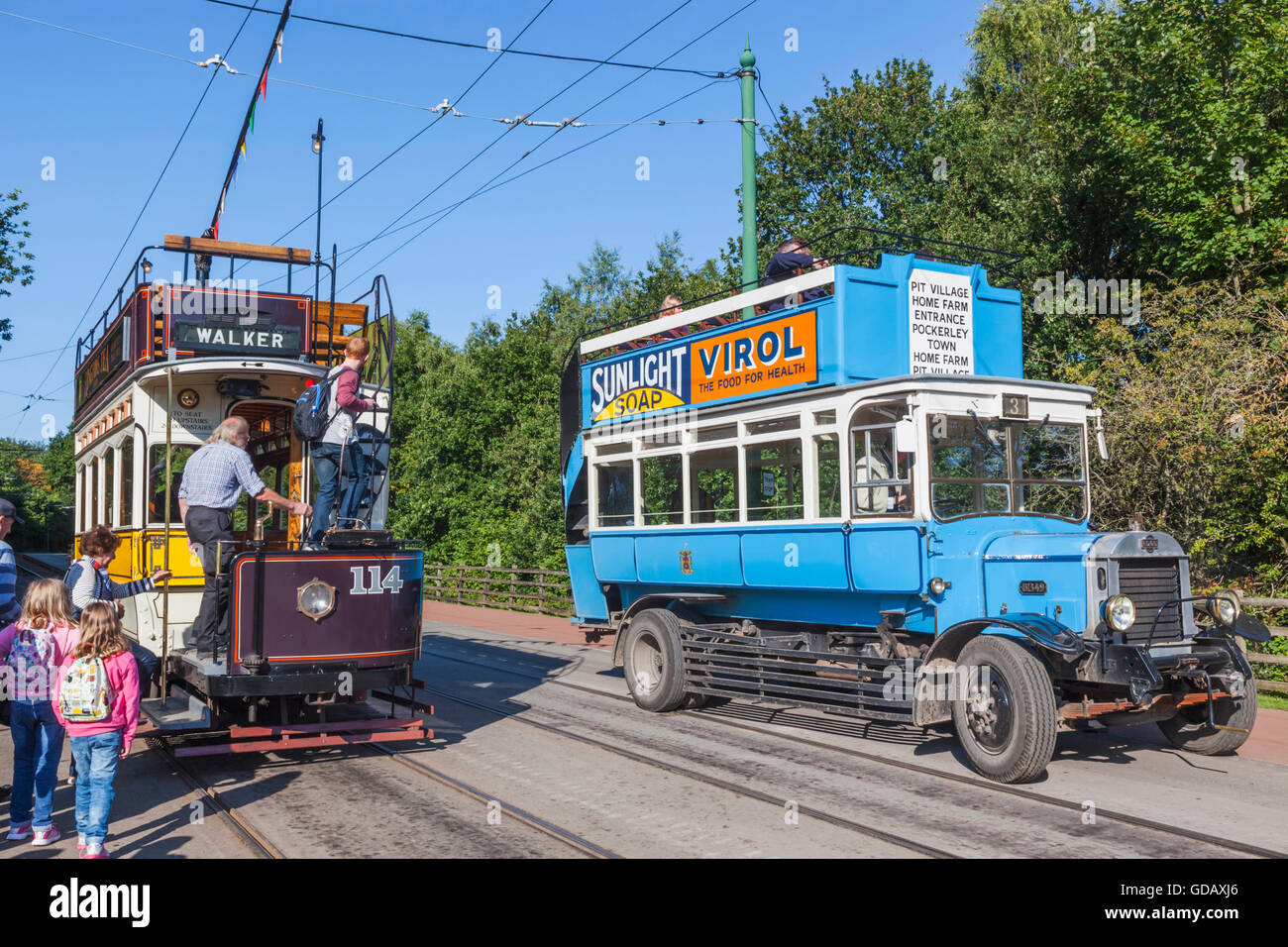 England,County Durham,Open Air Museum,Historic Tram Stock Photo - Alamy