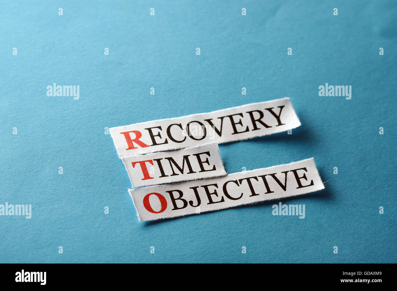 RTO acronym - Recovery Time Management , words on cut paper hard light ...