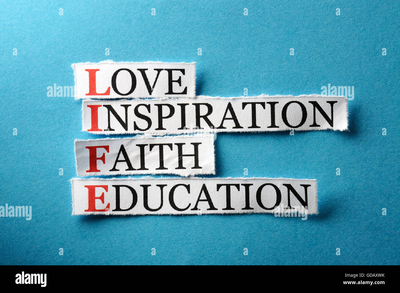 life acronym concept , words on cut paper hard light Stock Photo - Alamy