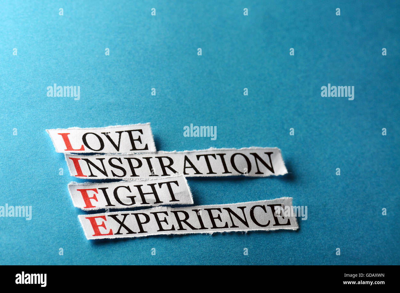 life acronym concept , words on cut paper hard light Stock Photo - Alamy