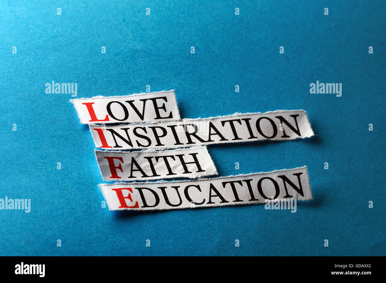 life acronym concept , words on cut paper hard light Stock Photo - Alamy