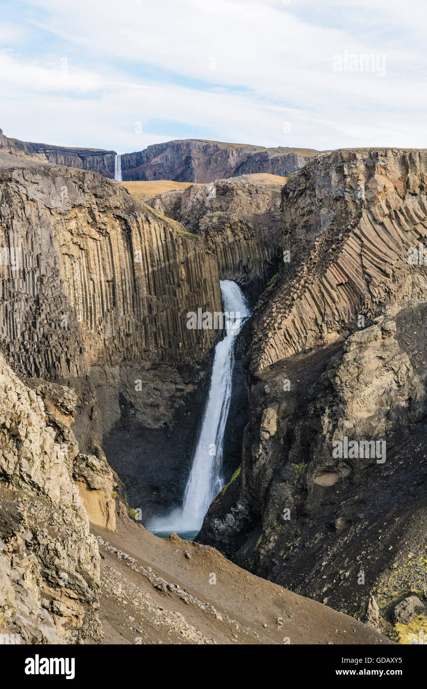 Waterfall Litlanesfoss in the valley Fljotsdalur near Egilsstadir in ...