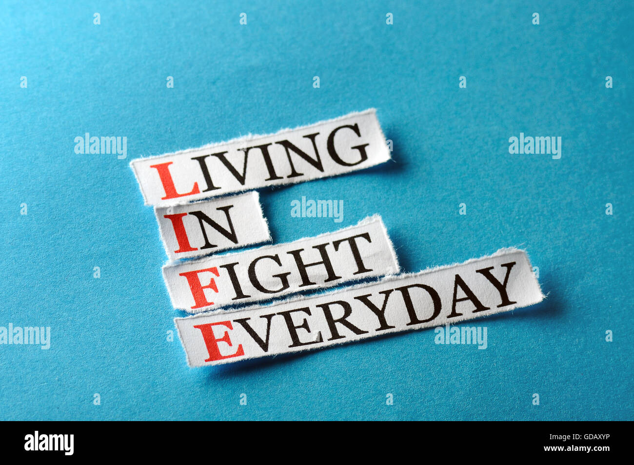 life acronym concept , words on cut paper hard light Stock Photo - Alamy
