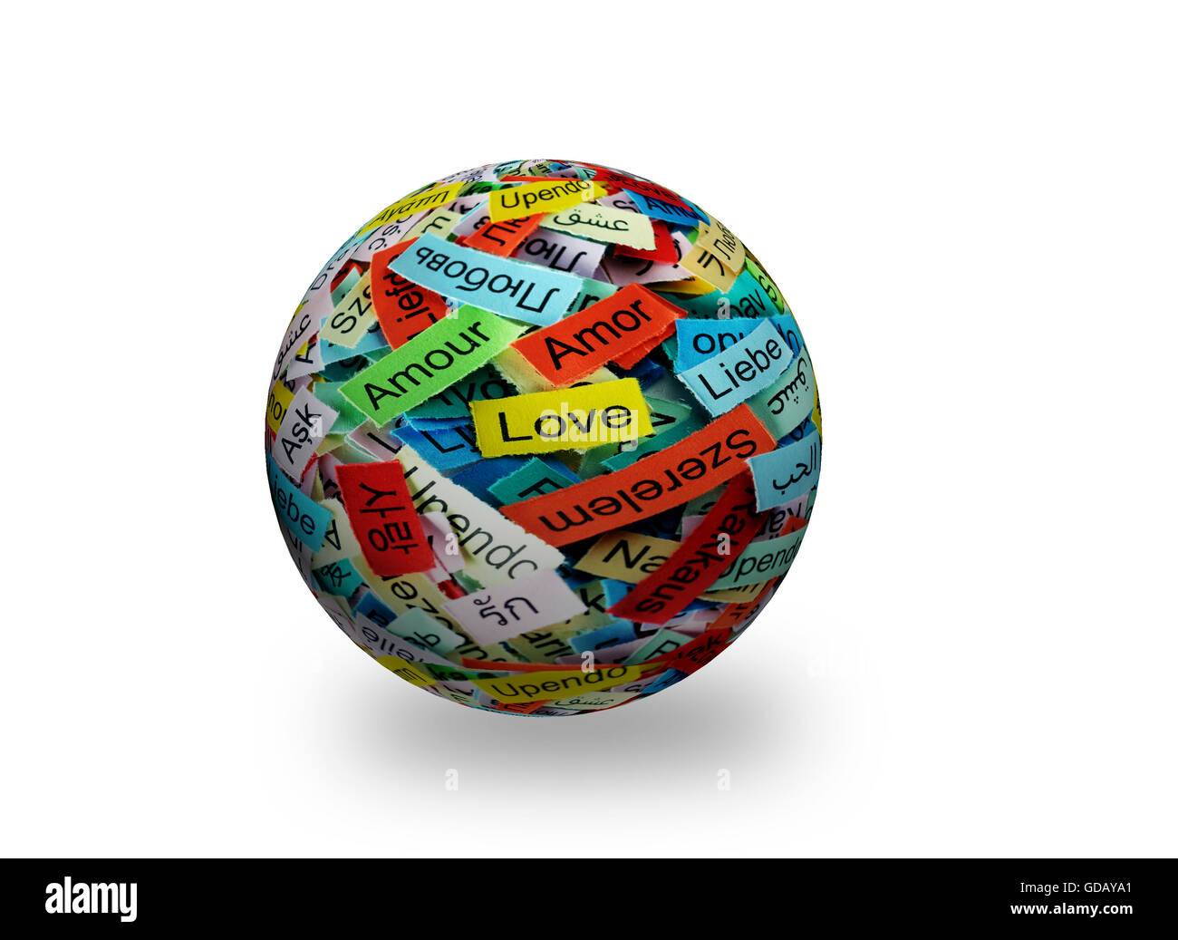 LOVE Word Cloud printed on colorful 3d sphere different languages Stock ...