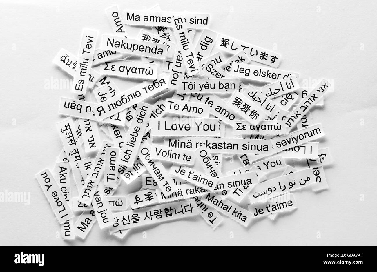 Love Word Cloud printed on paper different languages Stock Photo - Alamy