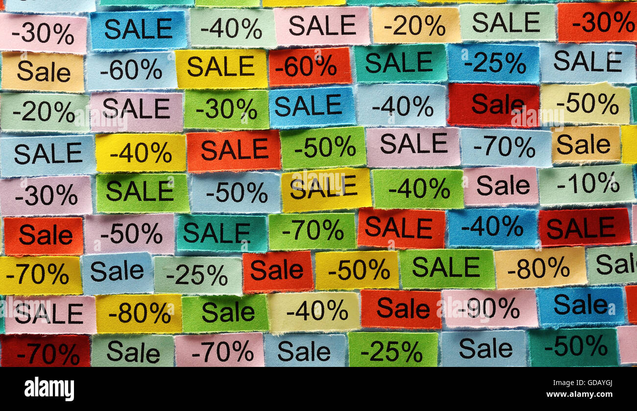 Sale Word Cloud printed on colorful paper Stock Photo - Alamy