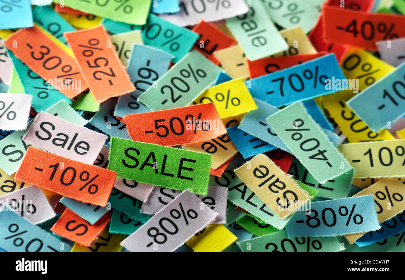 Sale Word Cloud printed on colorful paper Stock Photo - Alamy