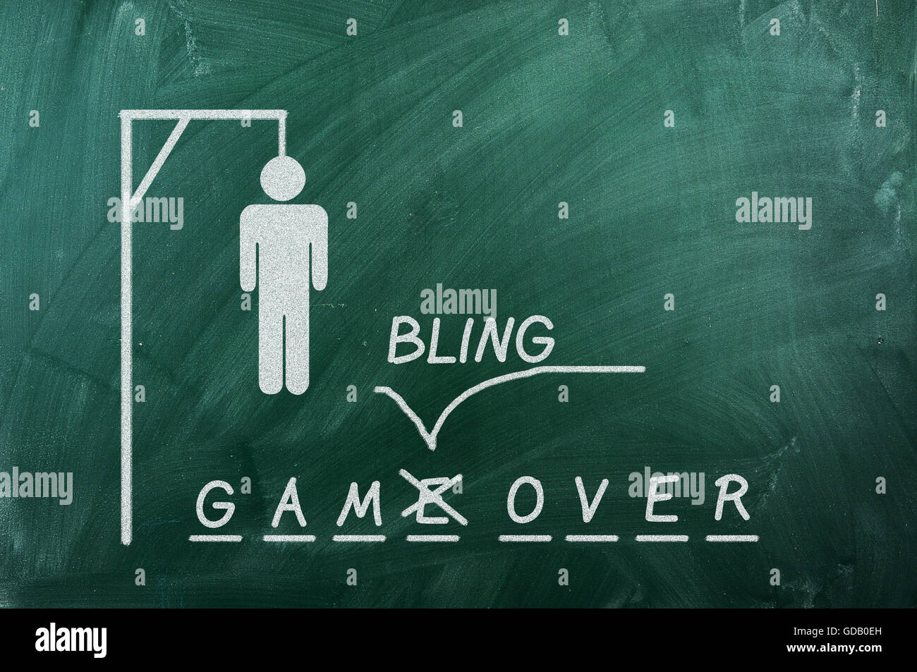 gallows game on green blackboard and text "Gambling Over" .Gambling ...