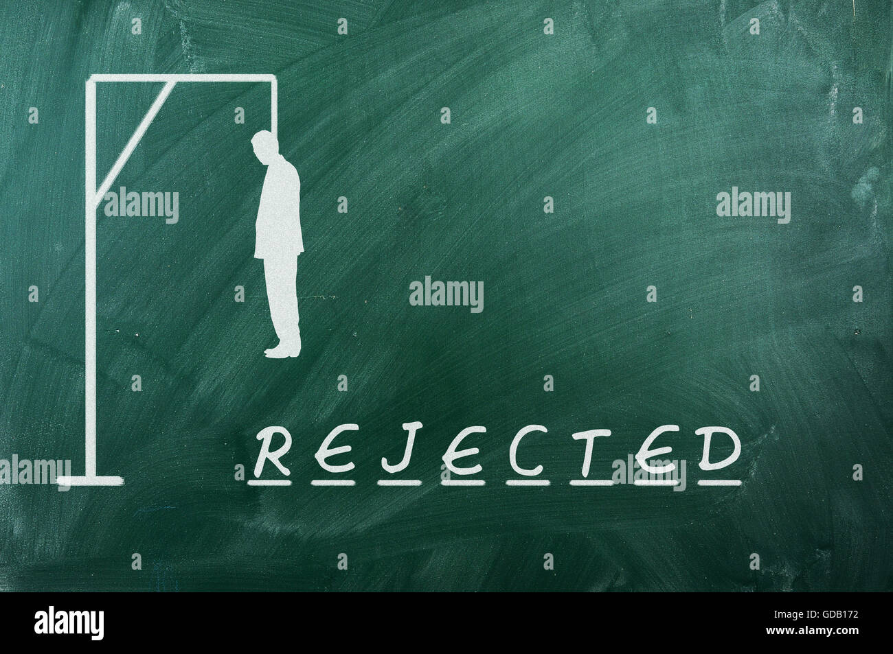 Hangman game on green chalkboard ,concept of rejection Stock Photo - Alamy