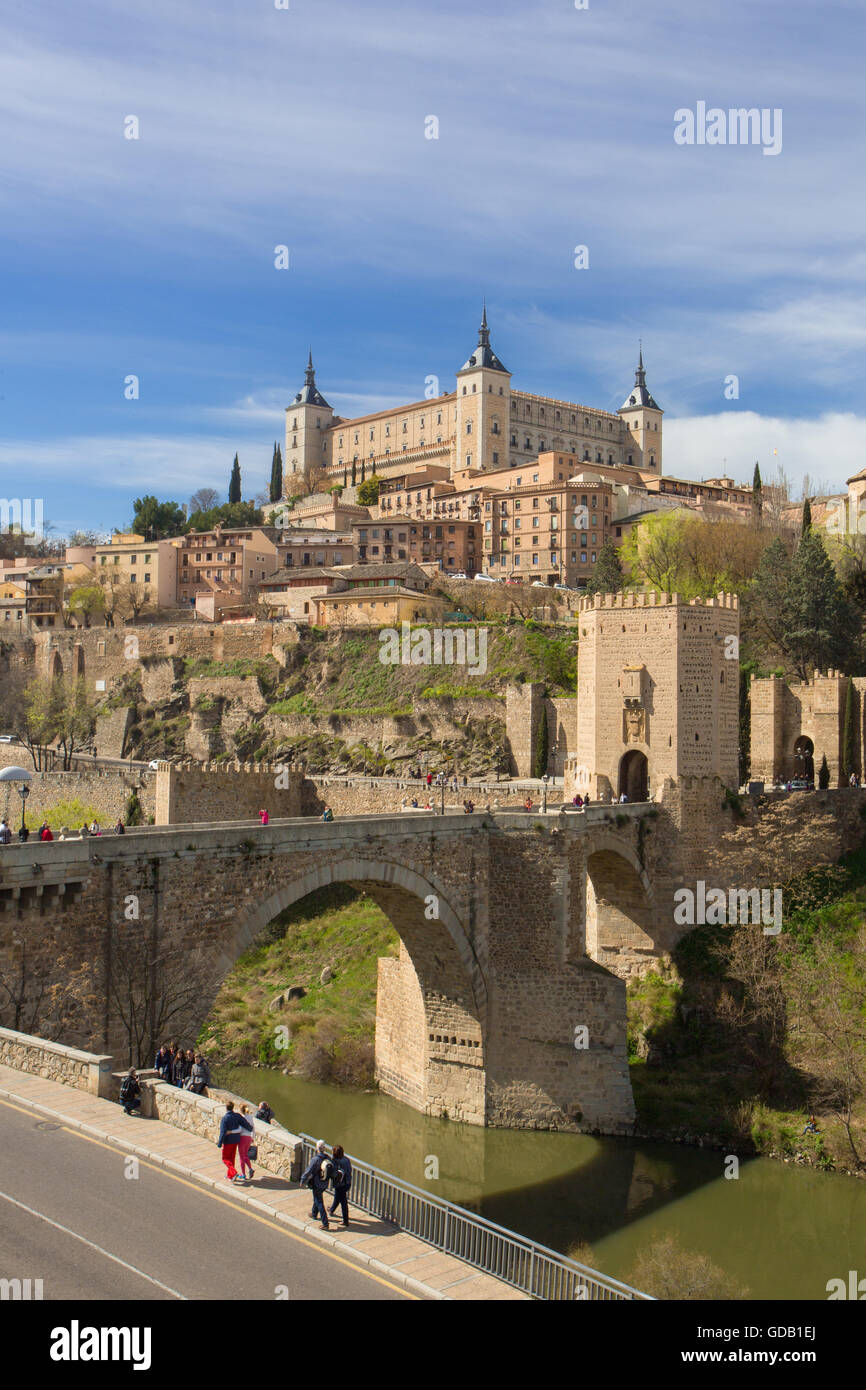 Spain,Toledo City,world heritage,Alcantara Bridge and Alcazar Castle ...
