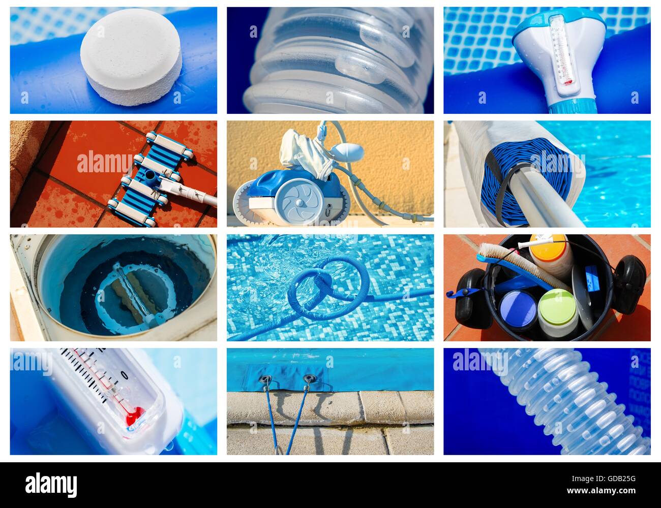 Collage close-up maintenance of a private pool Stock Photo - Alamy