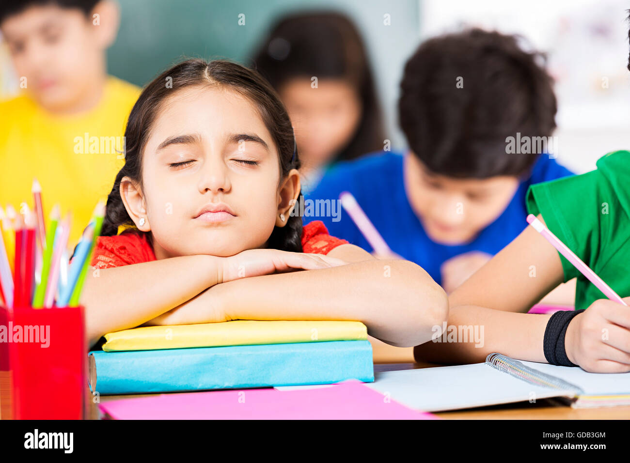 1 child Girl School Student Sleeping Classroom Careless Stock Photo - Alamy