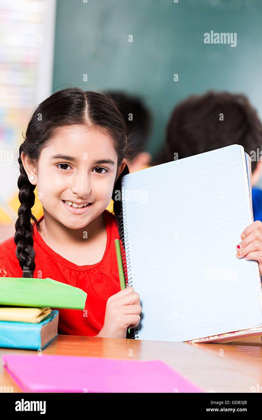1 Girl School Student Studying in a Classroom Notebook Showing Stock ...