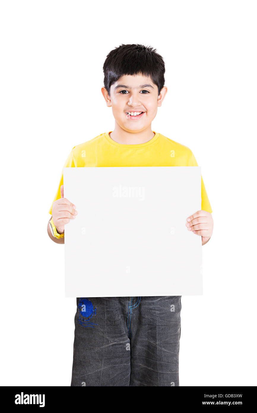 1 kid Boy Standing Message Board Showing Stock Photo - Alamy