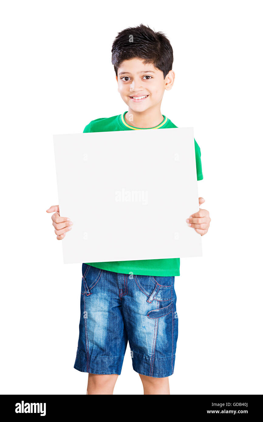 1 kid Boy Standing Message Board Showing Stock Photo - Alamy
