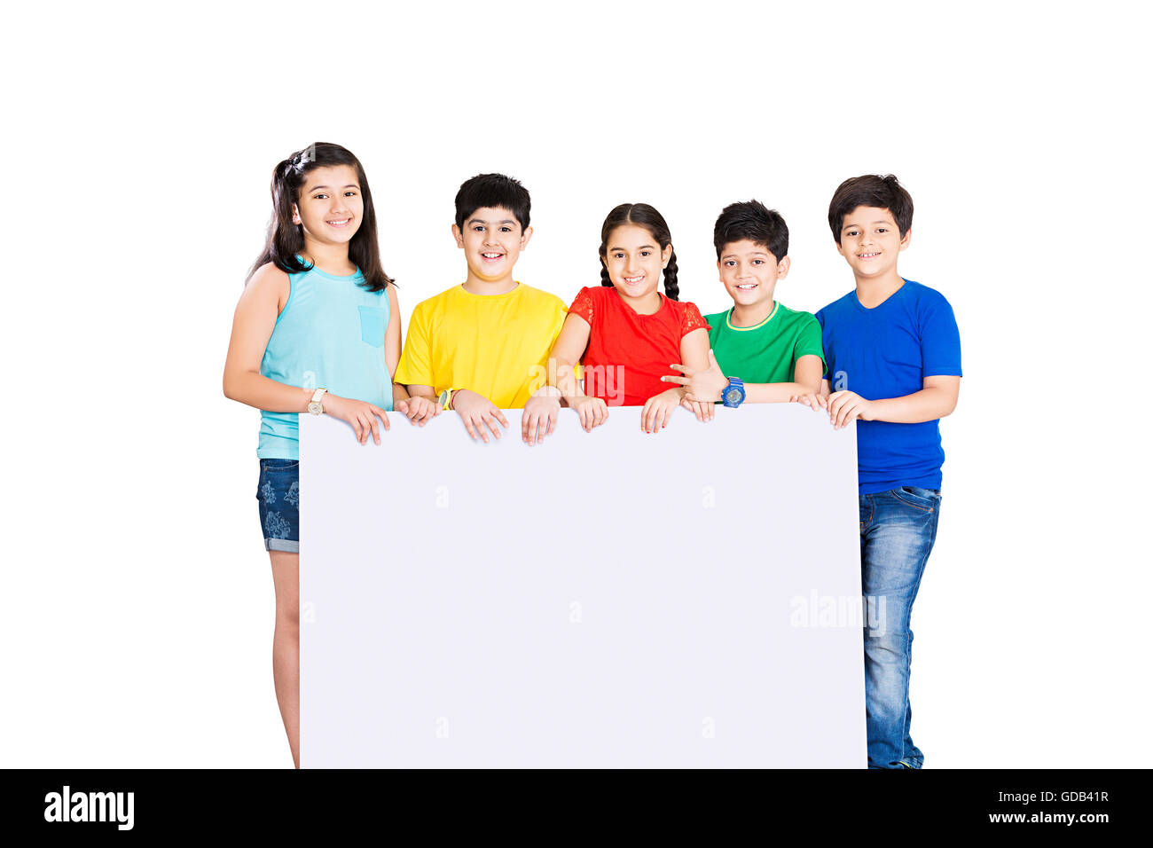 5 kids Boys and Girls friends Standing Message Board Showing Stock ...
