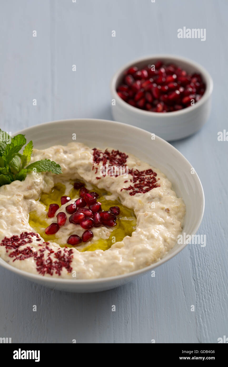 Moutabel with pomegranate seeds Stock Photo - Alamy