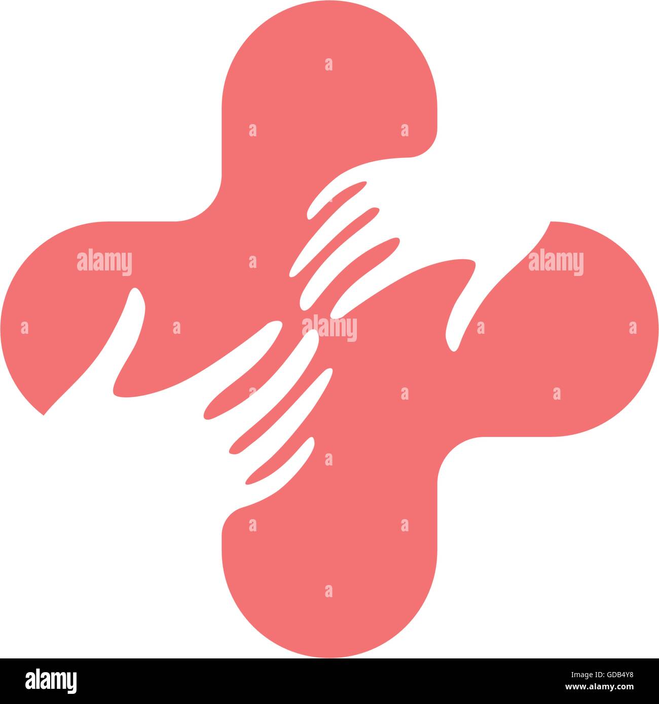 Isolated scarlet and white vector hands logo. Orphanage emblem. Family ...