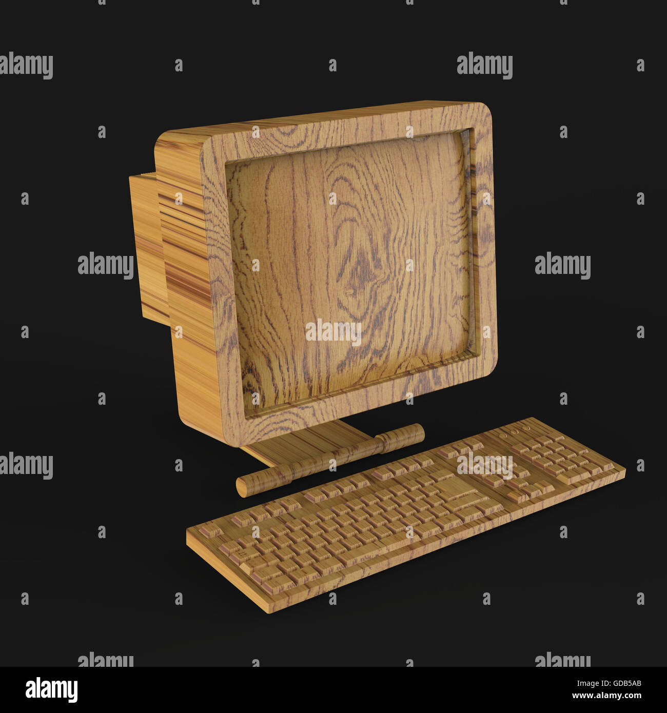 old PC with CRT monitor and keyboard made of shiny gold isolated on ...