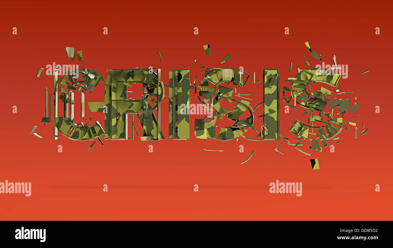 3d illustration of cracked word crisis isolated on color bacground ...