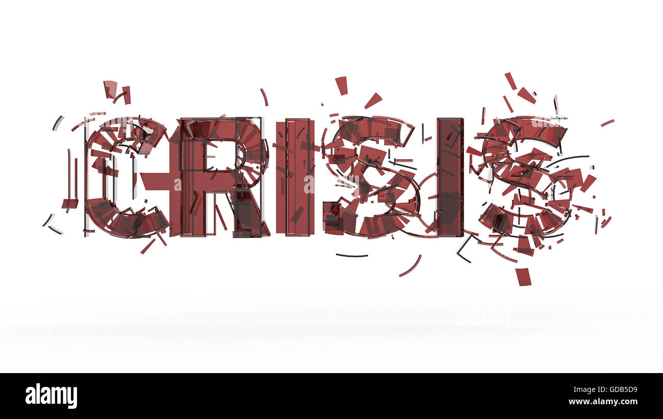 3d illustration of cracked word crisis isolated on color bacground ...