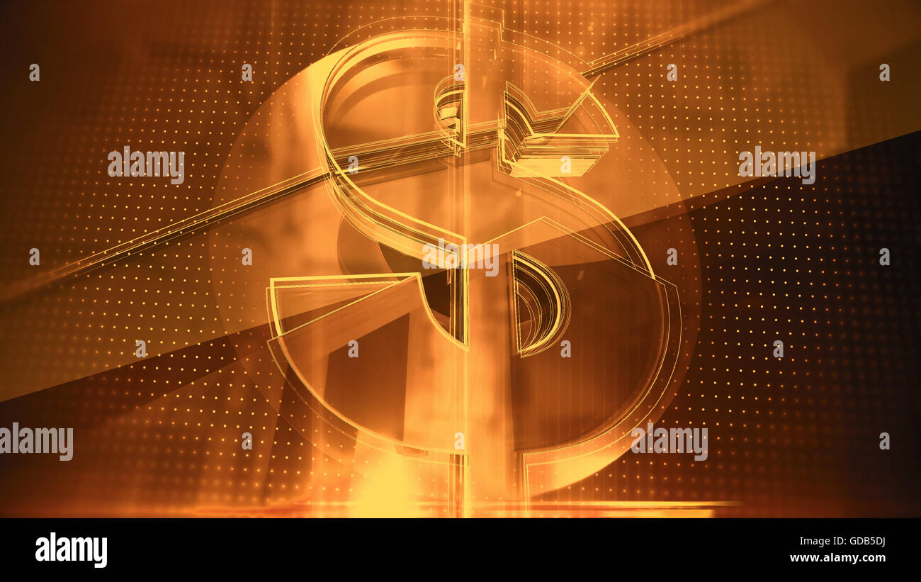 glass dollar sign with fractures and glowing edges on high tech dark ...