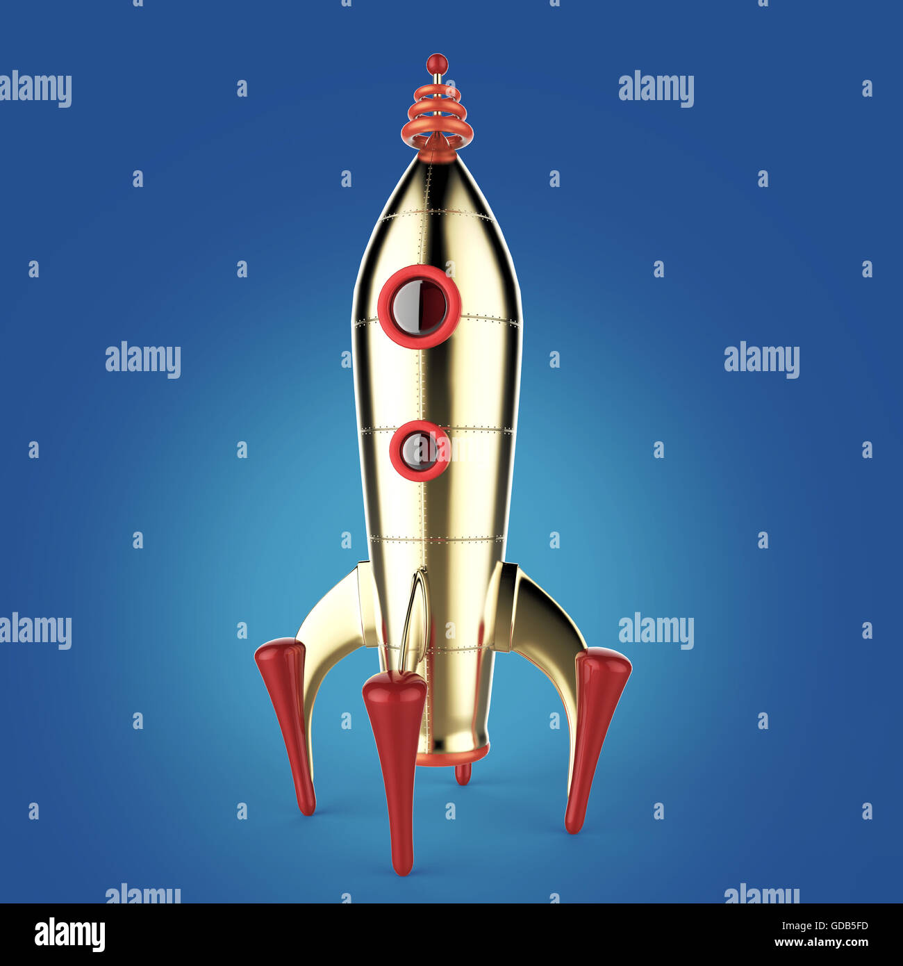 vintage colorful rocket spaceship with riveted body and two windows ...