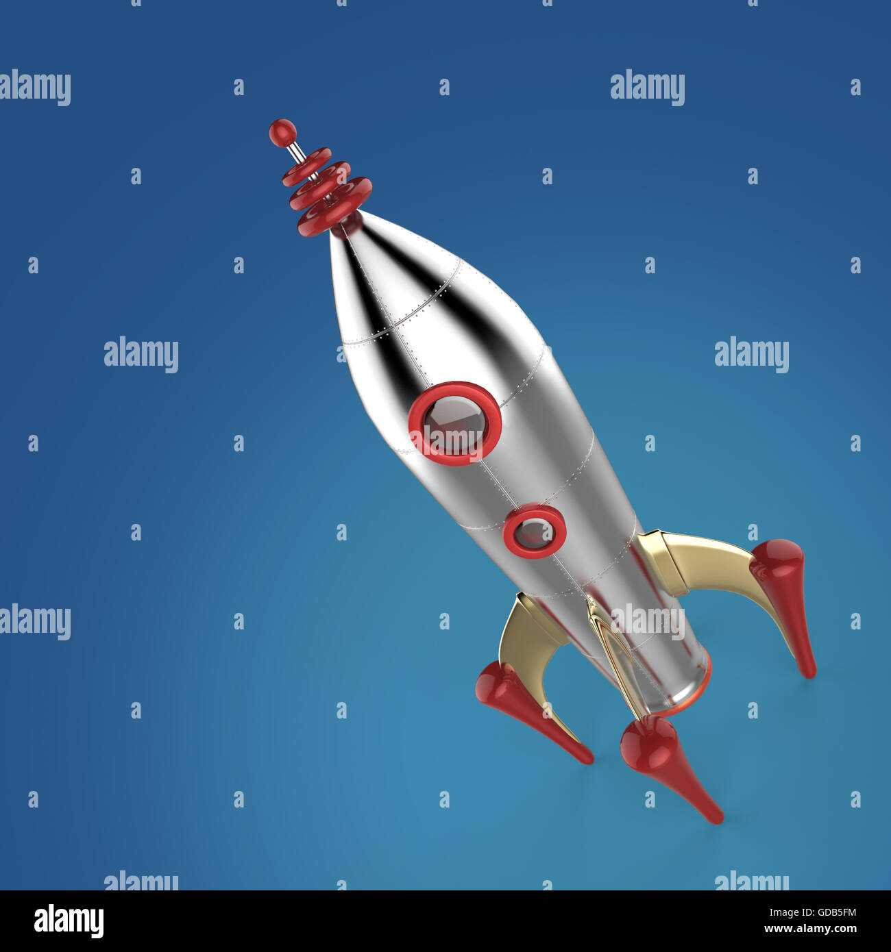 vintage colorful rocket spaceship with riveted body and two windows ...