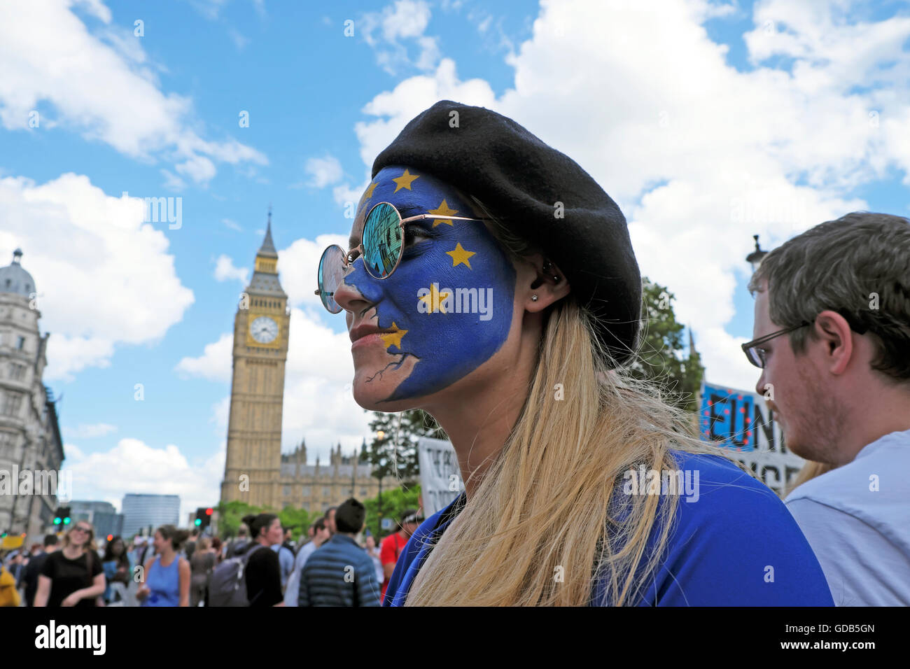 "March for Europe" Remain young woman girl voter with EU flag painted ...