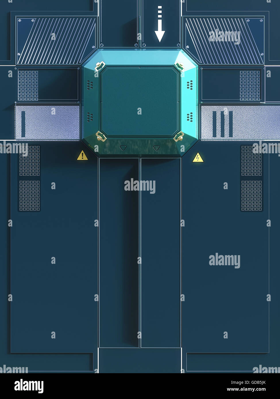 rendering Hi tech wall with metal block for logo and different details ...